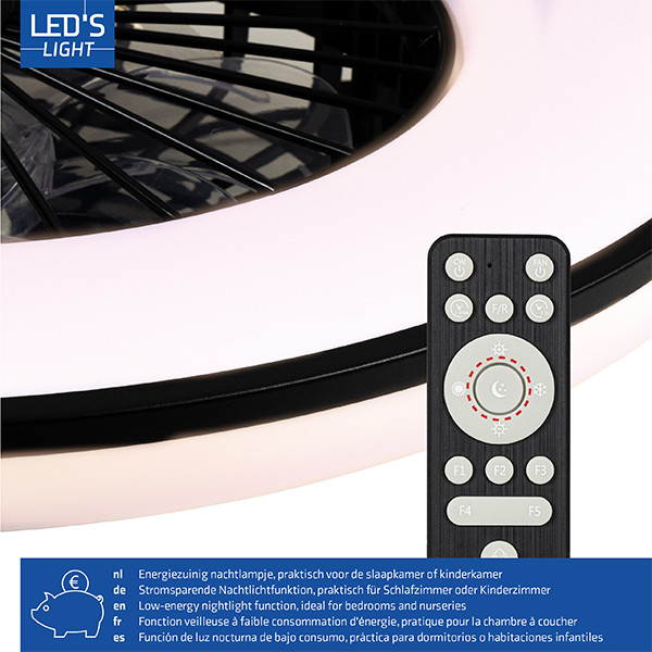 Plafondventilator met LED lamp | Ø 48.5 cm | 3000-6500K | Zwart | 48W ...