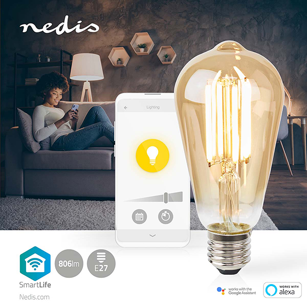 Nedis Smart lamp E27 | Edison ST64 | 1800-3000K | Filament | Goud | 806 lumen 7W Nedis 123led.nl